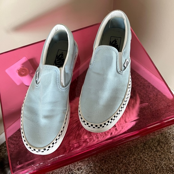 Vans | Shoes | Vans Classic Slipon Check Foxing Cool Blue | Poshmark